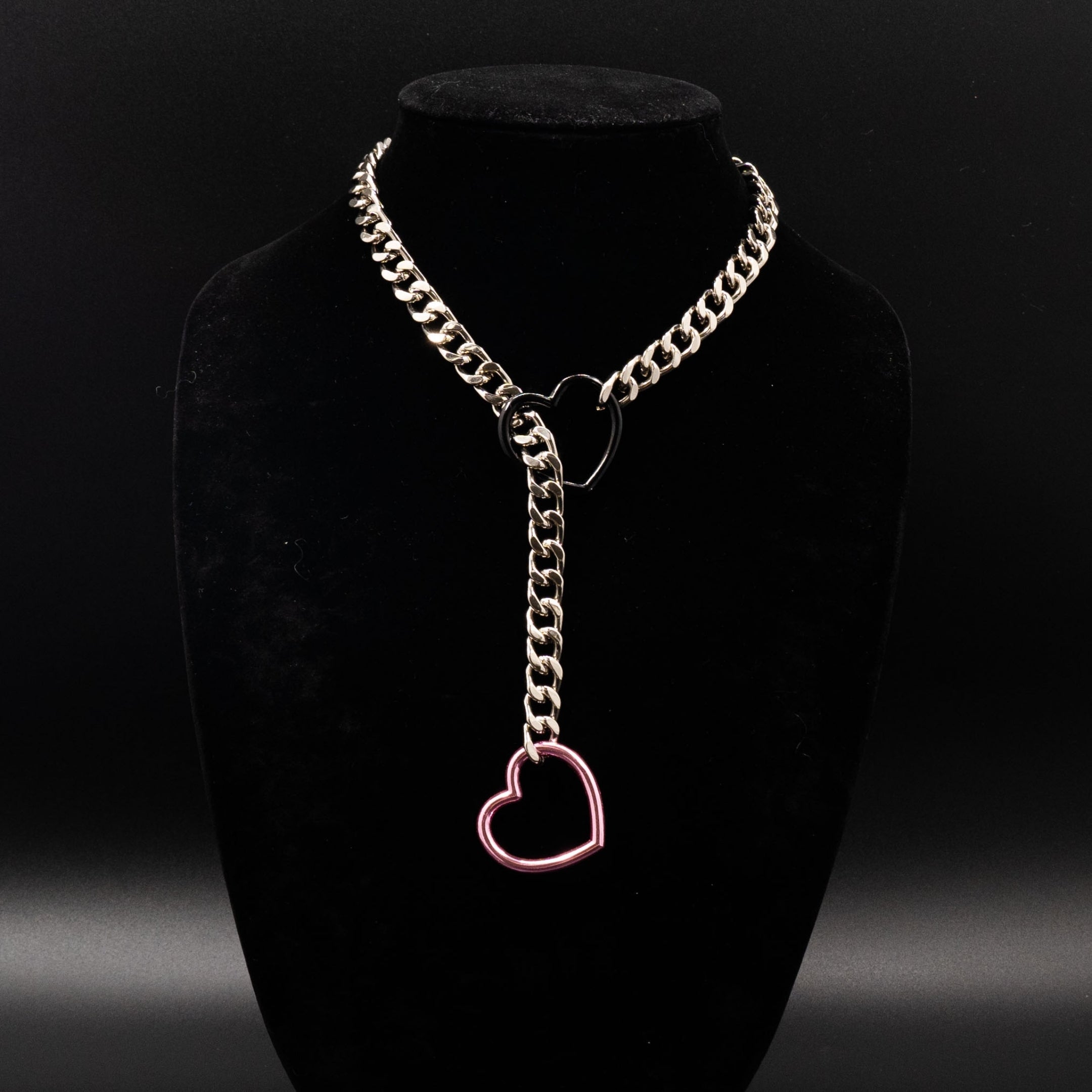 Silver Chain Black & Pink Heart Slip Chain Collar Necklace| Human Slip ...