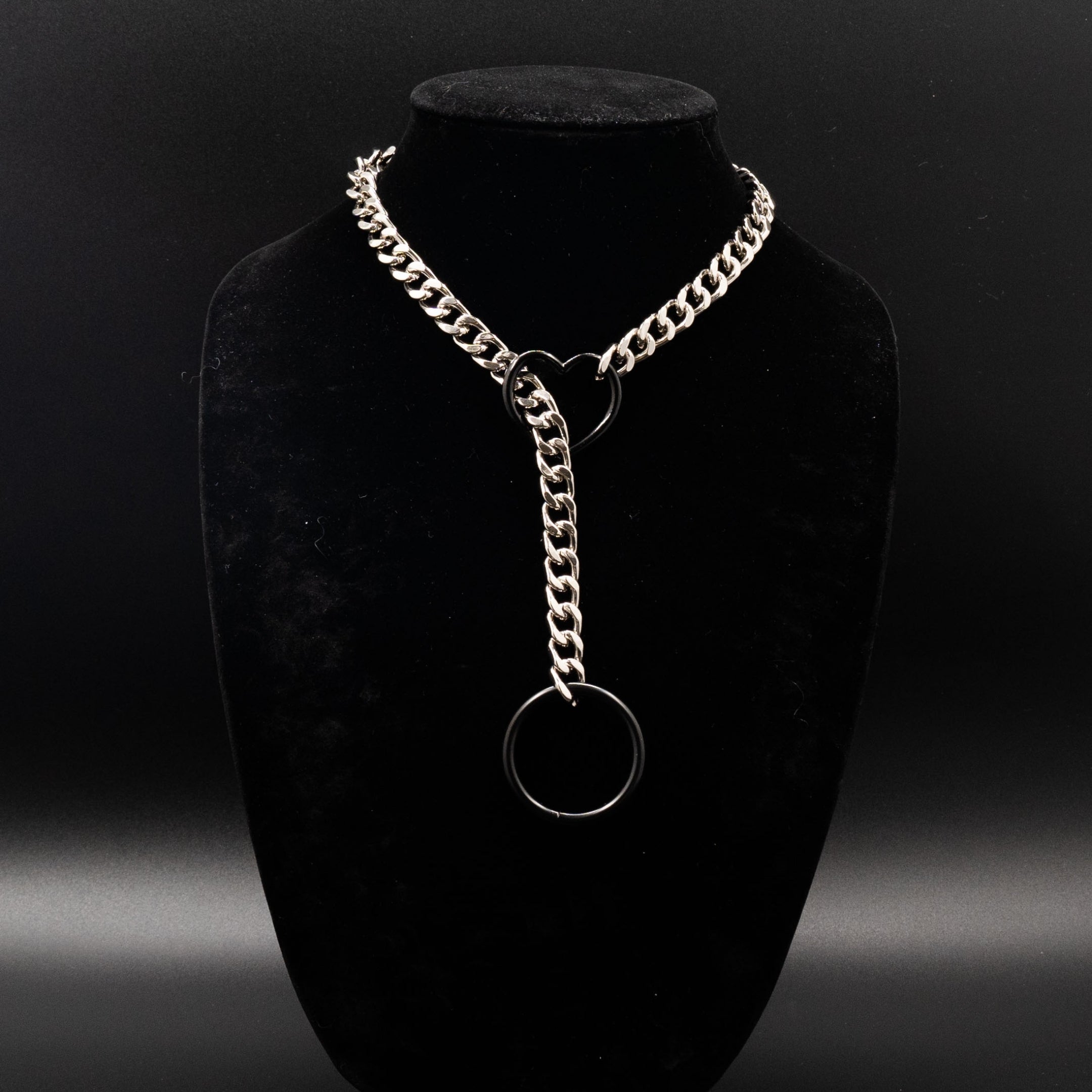 Silver Chain Black Heart & Round Slip Chain Collar Necklace| Human Slip ...