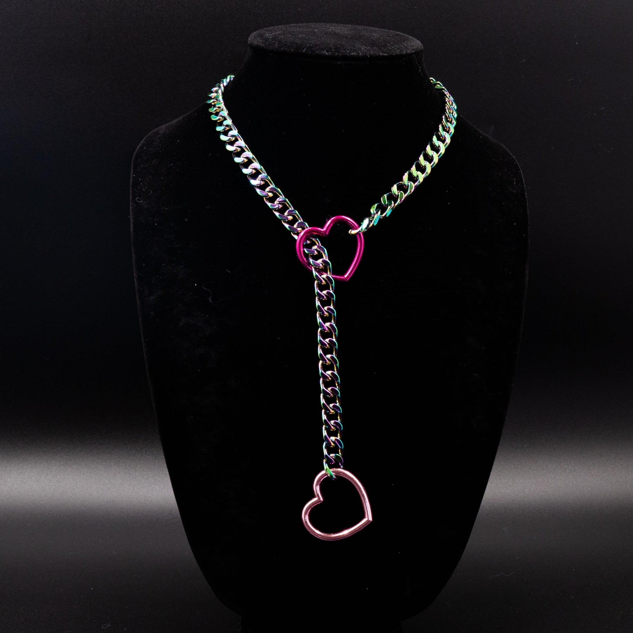 Rainbow Chain Rosepink & Pink Heart Ring Slip Chain Collar Necklace ...